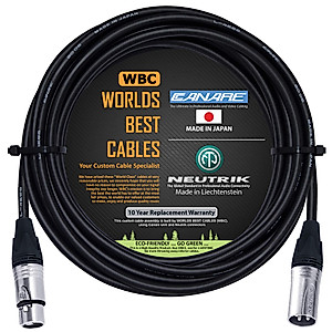 100 Foot – Quad Balanced Microphone Cable Custom Made by WORLDS BEST CABLES – Using Canare L-4E6S Wire and Neutrik Silver NC3MXX Male & NC3FXX Female XLR Plugs