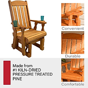 Amish Casual Heavy Duty 600 Lb Mission High Back Treated Glider Chair with Cupholders (Cedar Stain)