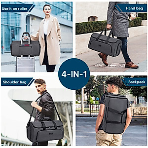 Garment Bags for Travel, Convertible Garment Duffle Bag for Men Women, Carry On Garment Bag Backpack, 4 in 1 Travel Suit Bag with Shoe Compartment, Large Weekender Bag-Dark Grey