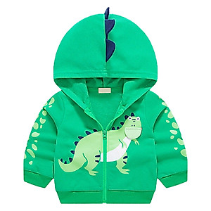Azalquat Baby Toddler Boys Dinosaur Hooded Zip Jacket Casual Outerwear Active Sweatshirt (Green Dinosaur, 4-5T)