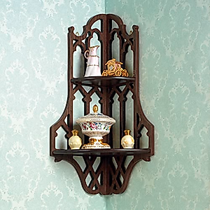 Design Toscano Canterbury Cathedral Gothic Wooden Corner Shelf, 25 inch, walnut