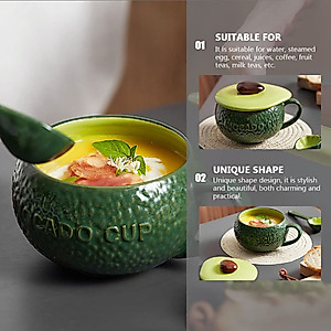 Cabilock Ceramic Stew Pot Steam Soup Bowl Small Steaming Mug Cup Avocado Shapes Sugar Bowls with Lid Spoon Serving Dish Bowls for Home Kitchen