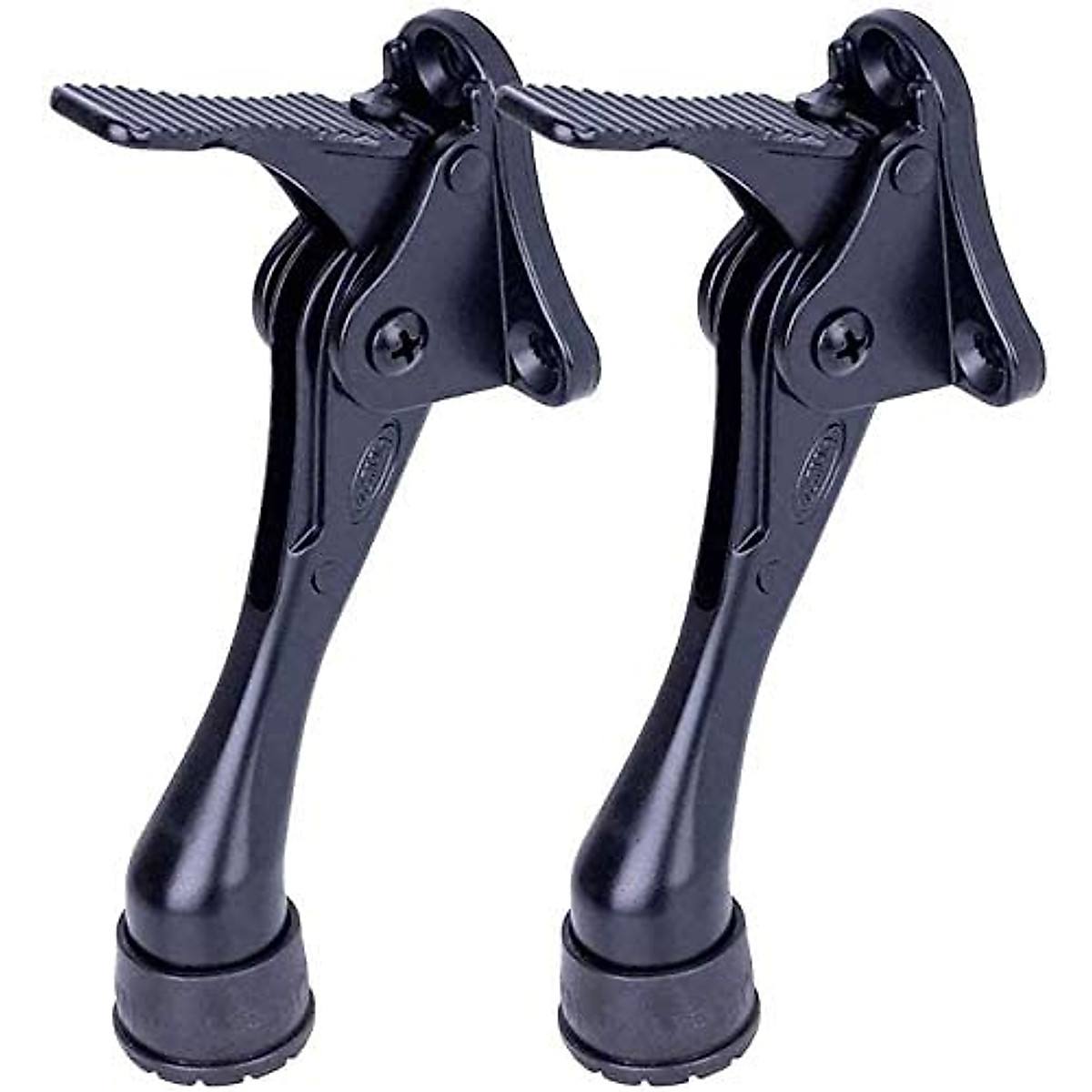 CG PLUS Door Stopper, One-Touch semi-Automatic Metal Door Stopper, with Non-Slip Rubber Tip for Wood, Concrete, Tiled, and Carpeted Floors (4inch x 2pack, Black)