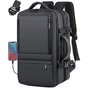 Travel Backpack, Extra Large Travel Backpack, Carry On Backpack, 40L Expandable Flight Approved Water Resistant Luggage Casual Daypack with USB Port Fits 17 Inch Laptop, Travel Gifts for Men, Black