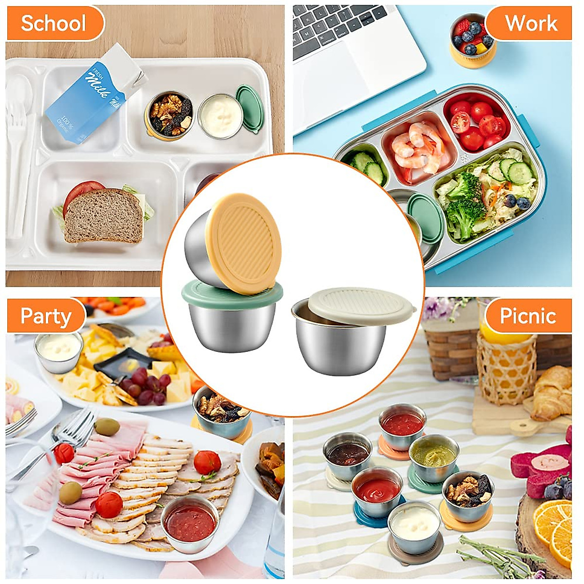 VANDHOME 2.3OZ/70ml Salad Dressing Container To Go With Lid 6 Pack Leakproof Dipping Sauce Cups Sauce Container for Lunch Small Containers for Salad Dressing, Snacks, Fits in Bento Box for Lunch