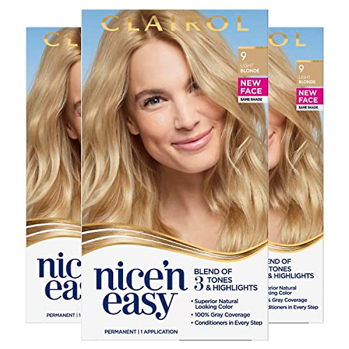 Clairol Nice'n Easy Permanent Hair Dye, 9 Light Blonde Hair Color, Pack of 3