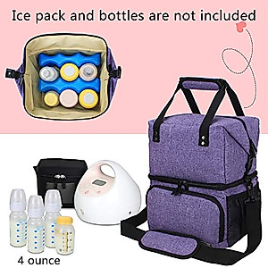 Luxja Breast Pump Bag with 2 Compartments for Breast Pump and Cooler Bag, Leakproof Pumping Bag for Working Mothers (Fits Most Major Breast Pump), Purple