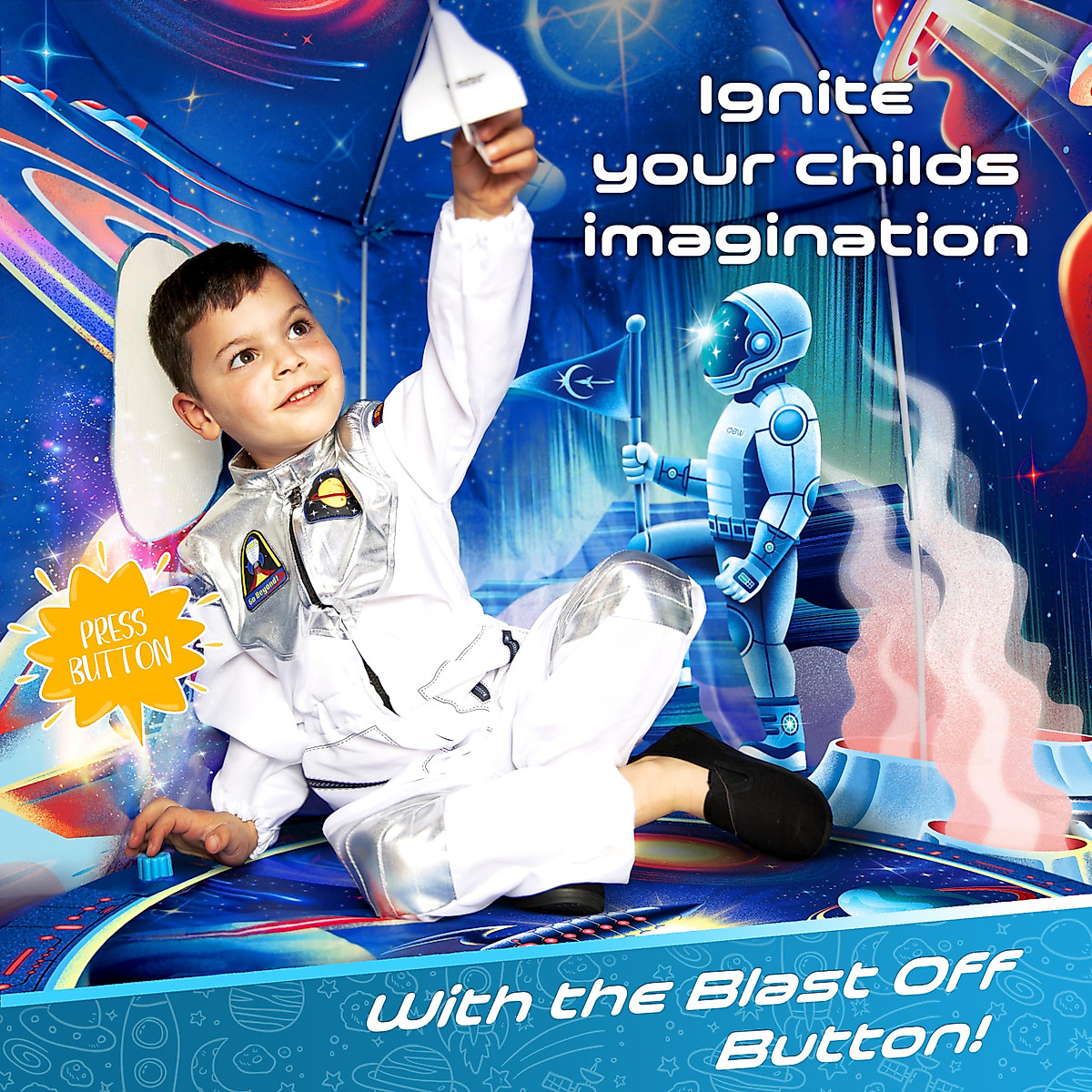 W&O Rocket Ship Play Tent with Blast Off Button - Ultimate Spaceship Tent with Captivating Space Sounds - Perfect for Indoor & Outdoor Adventures