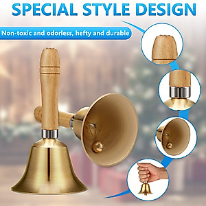 2 Pieces Solid Brass Hand Call Bells with Wooden Handle Handbells Loud Ringing Bell Hand Held Service Bell Animal Bell Decoration(3.15 x 3.15 x 5.9 Inch)