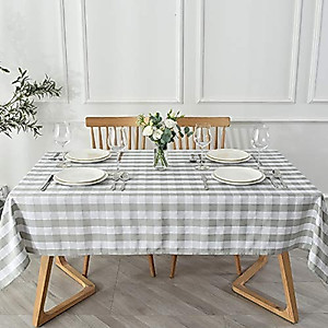 maxmill Rectangle Checkered Tablecloth Waterproof Spillproof Wrinkle Resistant Buffalo Plaid Heavy Weight Table Cloth Gingham Table Cover for Outdoor and Indoor Use, 52 x 70 Inch Grey and White