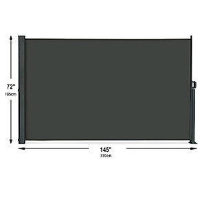 145" x 72" Retractable Side Awning,Waterproof & UV-Resistant,Folding Privacy Screen Room Divider Roll Up Balcony（Gray）