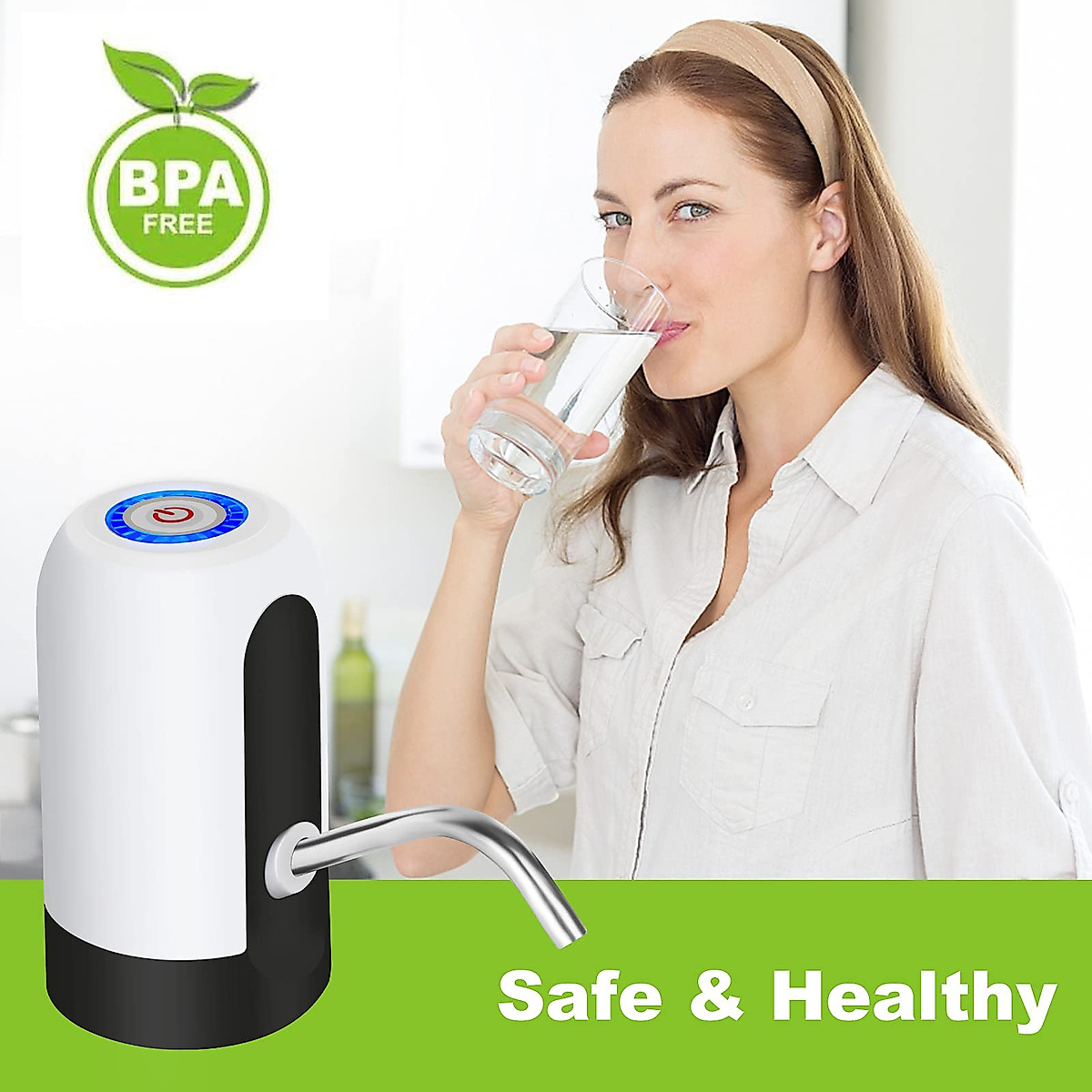 Calogy 5 Gallon Water Dispenser, Electric Drinking Water Pump with Rechargeable, Portable Automatic Water Bottle Pump for Camping Kitchen Home Office - White