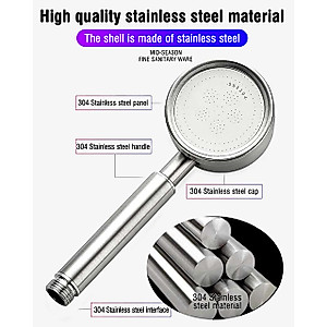 High-pressure shower head with handheld, 304 stainless steel shower head with 78" long hose and extra wall bracket，all metal small hand held detachable bathroom shower heads (silver white)