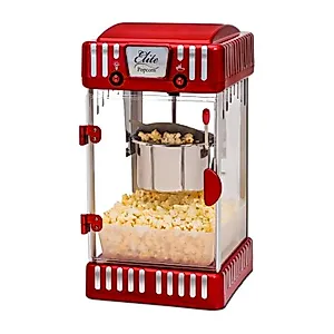 Elite Gourmet EPM-250# Electric Tabletop Popcorn Kettle Maker, Retro Carnival, Warming Light (2.5Oz, Red)