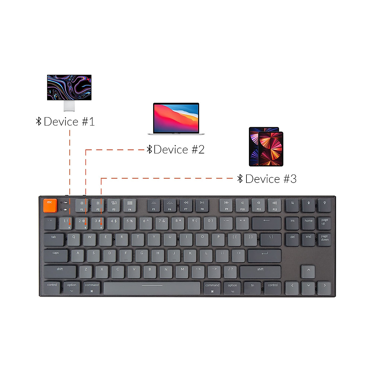 Keychron K1 Tenkeyless Layout Ultra-Slim Hot-swappable Wireless Bluetooth/Wired USB Mechanical Keyboard for Mac Windows with Low-Profile Optical Brown Switch White LED Backlit - Version 5