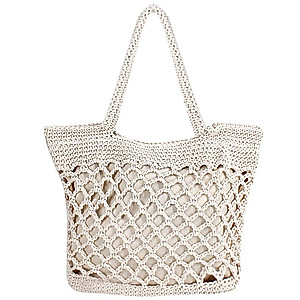 ZLM BAG US Cotton Crochet Beach Tote Bohemian Handmade Top Handle Bag Small Summer Boho Bag