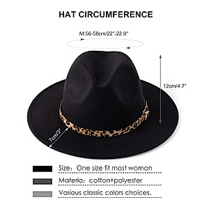 HUDANHUWEI Women's Wide Brim Felt Fedora Panama Hat with Leopard Belt Buckle Black