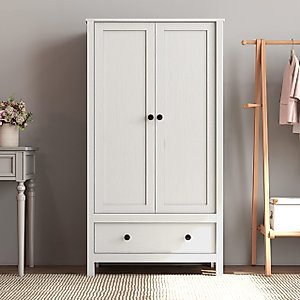 Panana 2 Door Wardrobe, Armoire with Drawer for Bedroom (White)