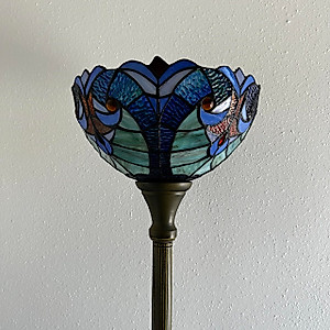 enjoy decor lamps Tiffany Torch Floor Lamp Blue Liaison Stained Glass LED Bulb Included for Living Room Dining Room Bedroom Office Hotel 66" H