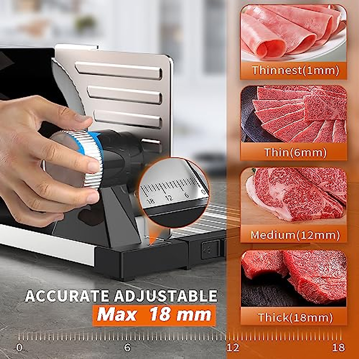 Meat Slicer, 120W Electric Deli Food Slicer 0-18mm Adjustable Slice Thickness Collapsible Slicer Machine with 6.7" Removable Stainless Steel Blade,Cuts Meat, Bread and Steak,Easy to Clean