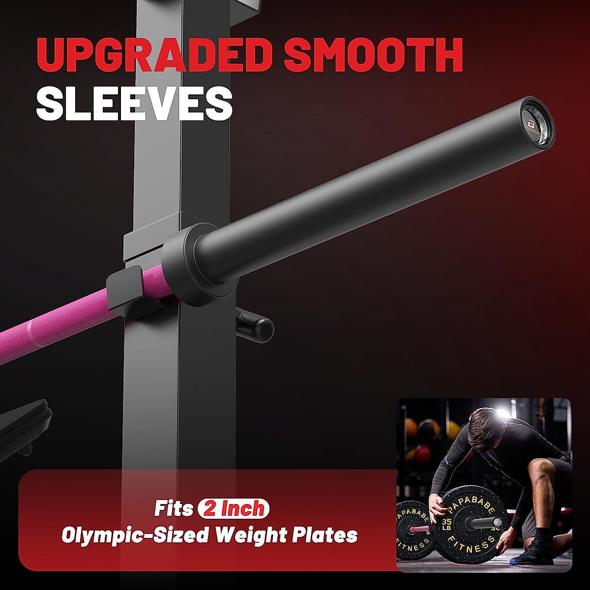 PAPABABE Olympic Barbell, 1500LB Capacity barbell Cerakote Coating Bar, Weightlifting Bar 2 Inch Barbell, for Powerlifting and Crossfit, Pink (25MM)