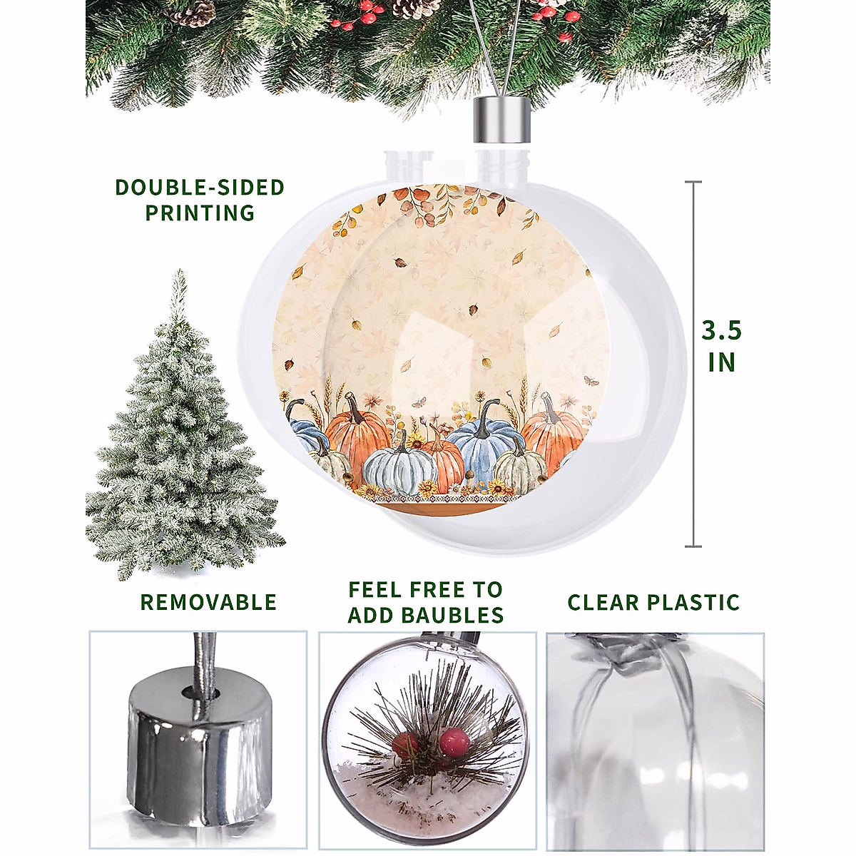 Christmas Tree Decorations Ball Ornaments, Thanksgiving Fall Christmas Ornaments 2022 Shatterproof, Western Pumpkin Teal Blue Orange Maple Leaf Christmas Balls Ornament Hanging for Xmas Party 3.5"