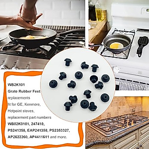 WB2K101 Rubber Feet Replacement for GE, Rubber Grate Feet for Kenmore Range Burner Grate, Gas Stove Top Cooktop Burner Grates Replaces WB02K0101 WB02T10461 AP2622260 PS241358 (16 Short Rubber Feet)