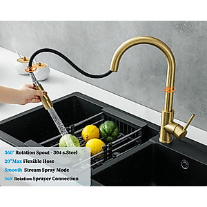 Havin Gold Kitchen Faucet with Pull Down Sprayer, High Arc Stainless Steel Material, with cUPC Ceramic Cartridge,Without Deck Plate,Fit for 1 Hole Kitchen Sink or Laundry Sink,Brushed Gold