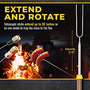 CORQUE Marshmallow Roasting Sticks, Smores Sticks, Extendable, Camping Skewer for Fire Pit, Wooden Handle, 32inch Metal for BBQ Hotdog, Cooking, Campfires, Bonfires, Set of 5
