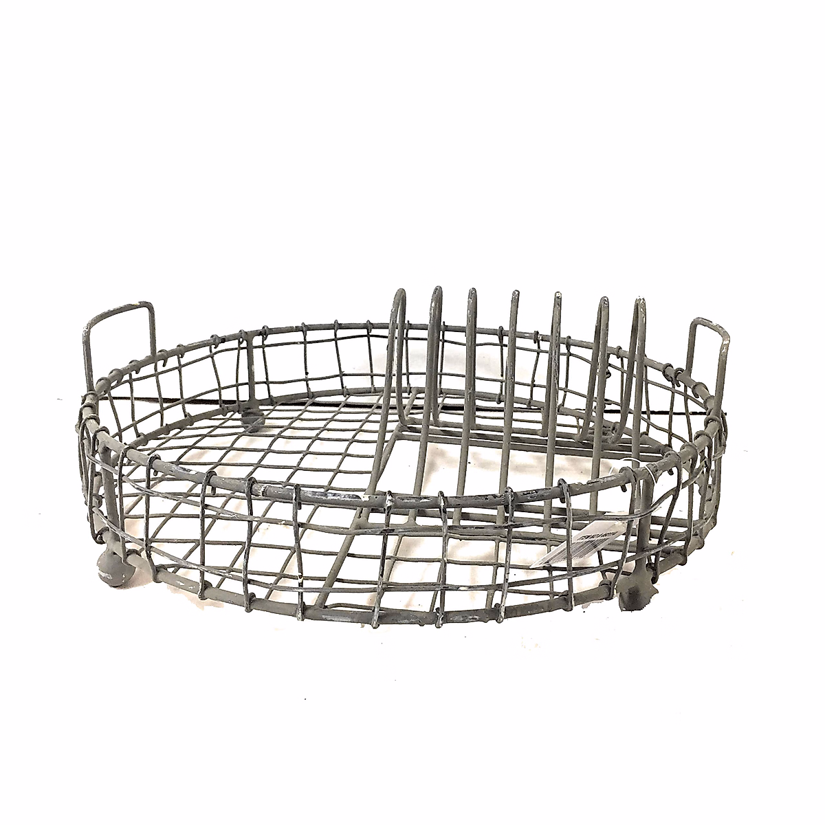 Colonial Tin Galvanized Metal Vintage Dish Rack with Utensil Holder Kitchen Supplies, 12" dia. x 4¼"T, Gray