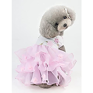 QWINEE Dog Dresses Pets Flower Mesh Dog Tutu Dress Birthday Wedding Party Dog Clothes for Cat Puppy Small Medium Dog Pink S