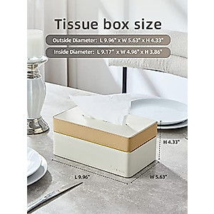 Tissue Box Holder Cover Rectangular, Modern PU Leather Decorative Tissue Holders Organizer-Apricot Cream