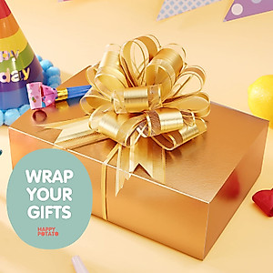 HAPPY POTATO Gift Bows, 6 inches Large Gold Pull Bows, Bows for Gifts, Large Bows for Presents, Pull Bows with Ribbon for All Occasions (Pack of 15)
