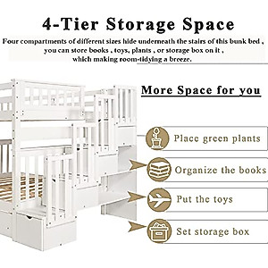 Harper & Bright Designs Full Over Full Bunk Bed with Stairs for Adults,Wooden Full Bunk Beds with 6 Storage Drawers and Shelves, Detachable Full Size Bunk Beds for Teens,Kids,Boys & Girls,White