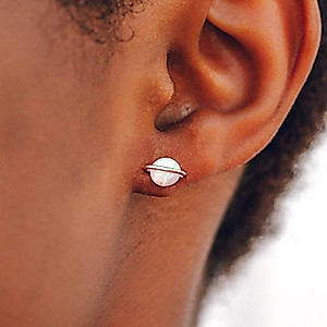 Pura Vida Rose Gold Opal Saturn Earrings - White Synthetic Stone, Sterling Silver Posts - 1 Pair