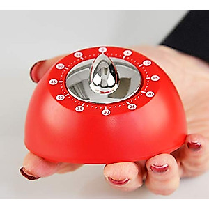 HOME-X Retro Kitchen Timer, Manual, Mechanical Wind-Up Cooking Timer-60 Minute Kitchen Timer-Countdown Timer-Vintage Red Timer– 3.25”D