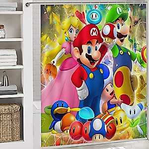 Cartoon 4 Piece Bathroom Set, Waterproof Shower Curtains for Bathroom Set with Shower Mat Non Slip & Toilet Lid Cover and U Shower Mat