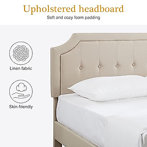 VECELO Queen Upholstered Platform Bed Frame with Adjustable Button Stitched Panel Headboard,Strong Wood Slat Support,Velcro Design,Mattress Foundation/Easy Assembly,Beige