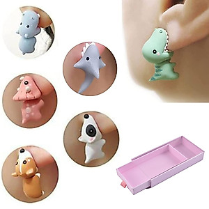 Cute Animal Bite Earring, 3D Cute Dinosaur Earrings for Women - Small and Exquisite for Easy Carrying and Collection,Fashion Simple Handmade Animal Stud Earrings. (6 PCS + Gift Box)