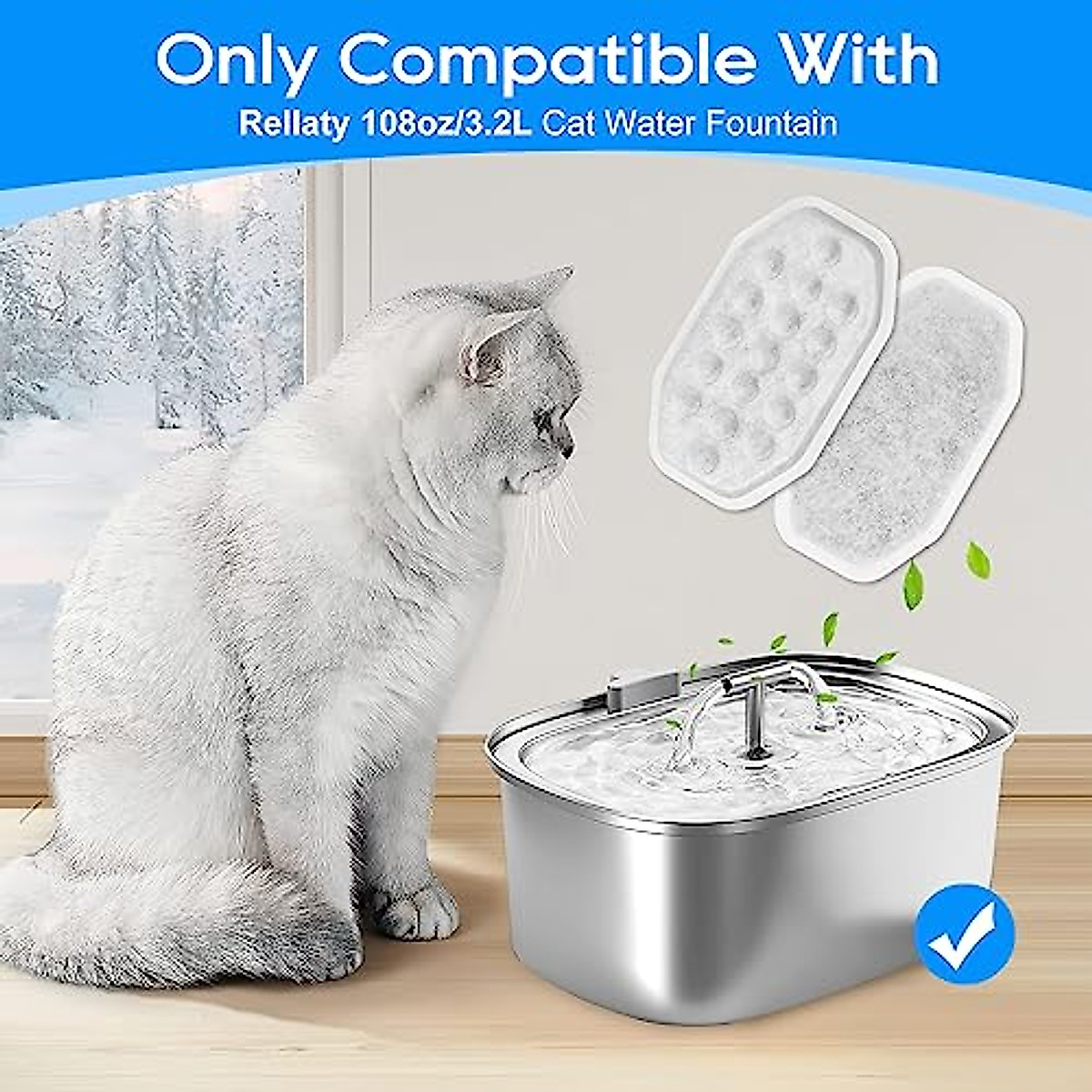 MyfatBOSS Cat Fountain Filter Replacement, Cat Water Fountain Filter for Rellaty 3.2L/108oz Cat Water Fountain, 10 Pet Fountain Filters with 10 Sponge Filters （10+10）