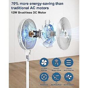 EVYON Standing Fan,15db Quiet Oscillating Fans for Indoors with Remote Controller, Negative Ion 12.8" DC Motor Economized Stand Up Fan Pedestal Fan, 36 Speeds 12H Timer 3 Modes Floor Fans for Home