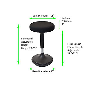 WOBBLE STOOL Standing Desk Chair ergonomic tall adjustable height sit stand-up office balance drafting bar swiveling leaning perch perching high swivels 360 computer adults kids active sitting black