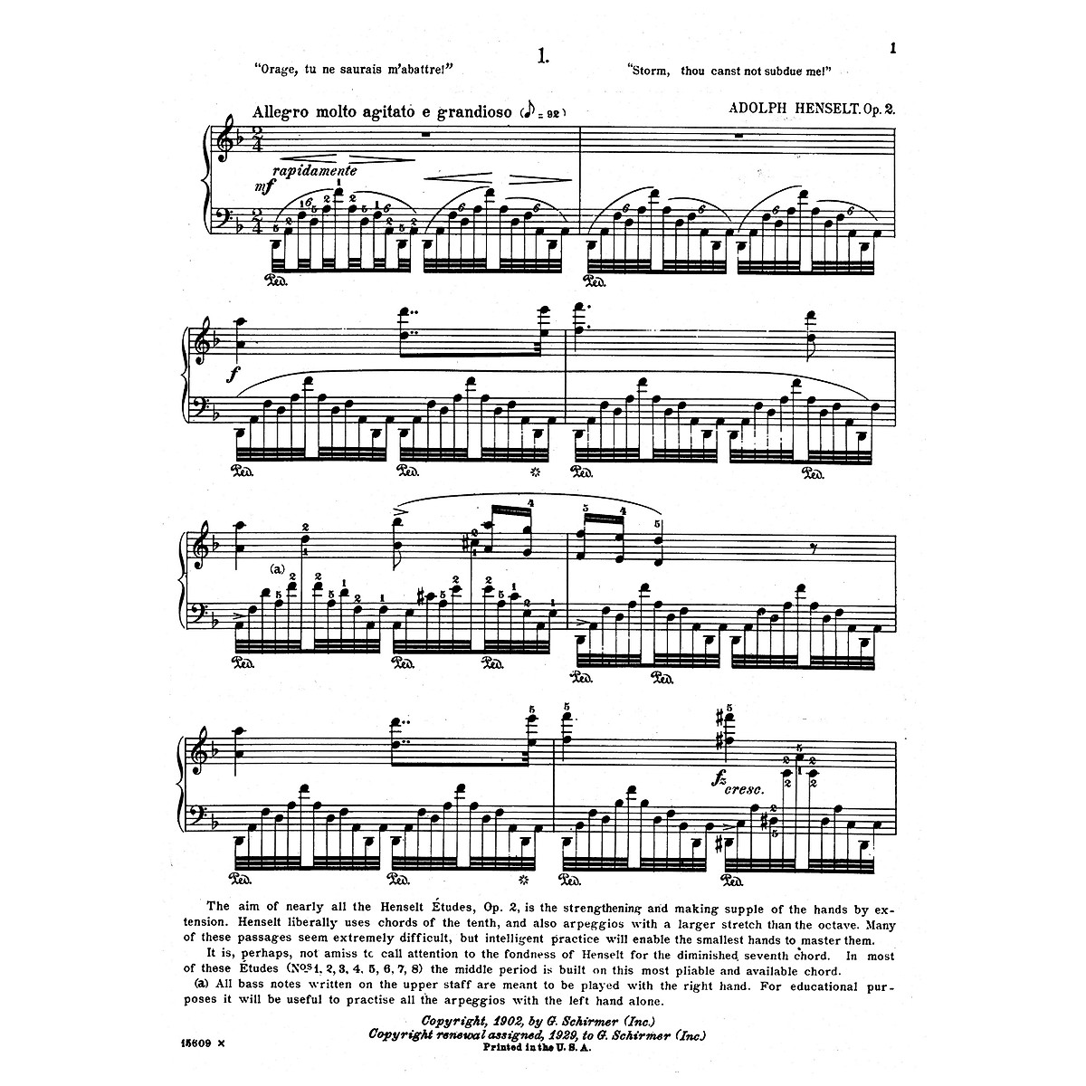 12 Etudes caracteristiques, Op.2 for Piano by Adolf von Henselt (Schirmer) [ReImaged Loose Leaf Facsimile Edition 2019.]