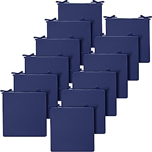 Preboun 12 Pack Outdoor Chair Cushions, 19" x 19" x 3" Patio Chair Cushion Waterproof Outdoor Seat Cushions with Ties Replacement Chair Pad for Patio Furniture Garden Sofa Couch Chair Pads (Navy Blue)