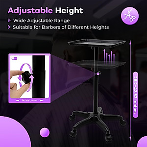 Rolling Salon Tray,Aluminum Trolley Cart Equipment on Wheels & Adjustable Height（28"-44"） for Dental Carts Hairdresser Cart