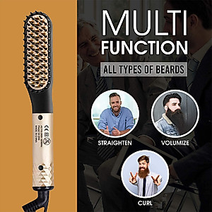 Beard Straightener for Men, Plus Beard Growth Oil & Beard Balm Conditioner, Upgraded Ionic Beard Straightening Comb, Heated Hair Brush, Perfect Christmas Gifts for Men, Beard Guide E-Book Included