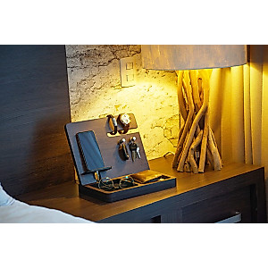Namore | Gift for Men Husband, Anniversary, Birthday | Wood Phone Docking Station | Ideal as Office and Nightstand Organizer | Organize your Watch, Wallet, Cellphone, Keys, Airpods
