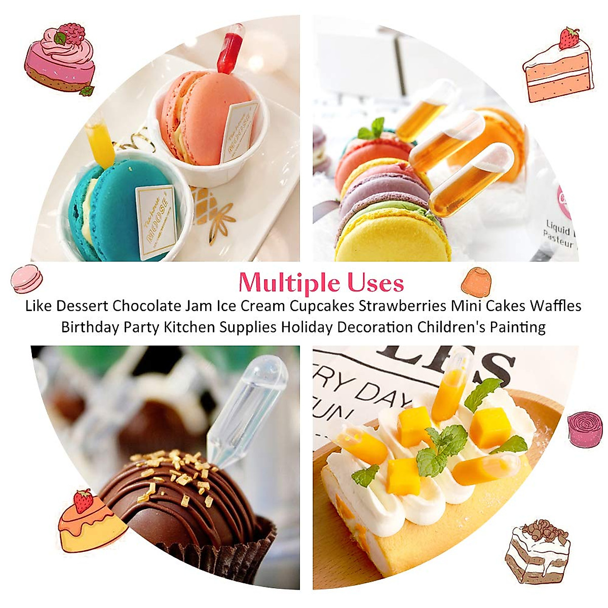 Disposable Plastic Transfer Cupcake Pipettes - 50pcs 4ml Mini Squeeze Dropper Flavor Liquid Injector Short Stem Suitable for Dessert Chocolate Jam Ice Cream Strawberries Waffles Birthday Party Holiday