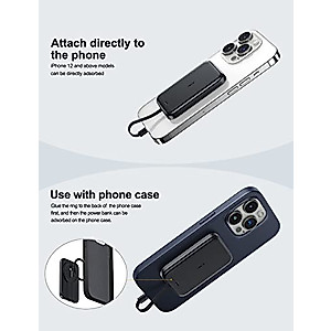 EMNT Mini Magnetic Portable Charger for iPhone,6000mAh Clutch Power Bank with Built-in Cable/Metal Stand, Battery Pack Compatible with iPhone 14/14 Plus/Pro Max/13/12/11/XS/XR/X/8/7/6/6s/5 and More.