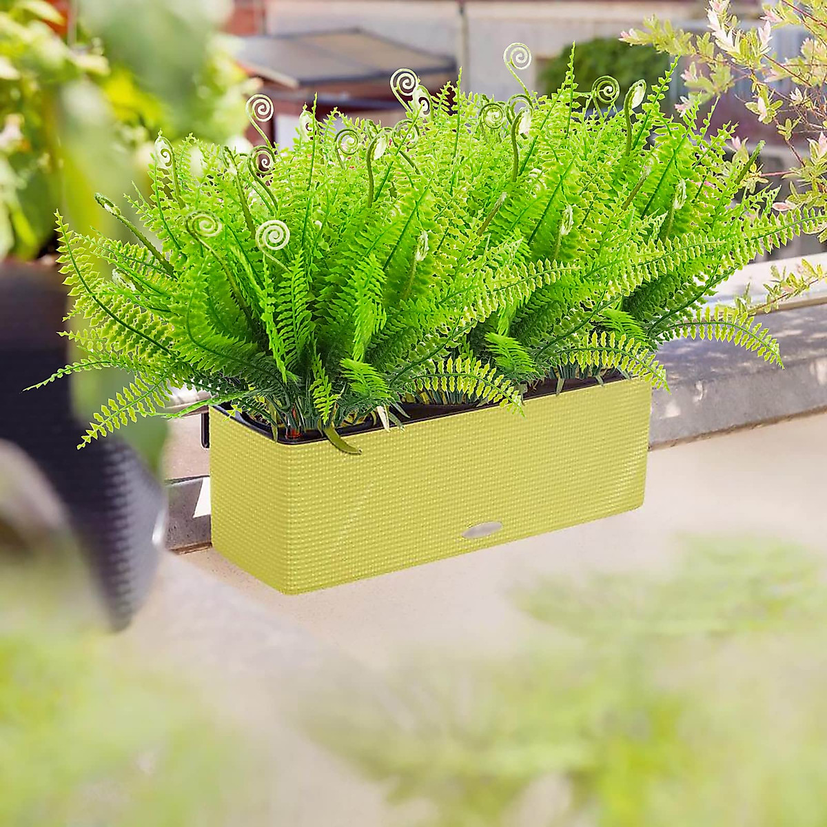 Uieke 6 PCS Artificial Plants Greenery, Fake Boston Fern Plants Bushes Faux Outdoor UV Resistant Daffodils Greenery Shrubs Plastic Plants for Indoor Outside Hanging Planter Home Garden Decor (Green)